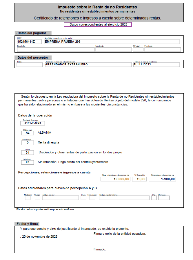 Modelo 296. Declaración Informativa. Retenciones e ingresos a cuenta ...