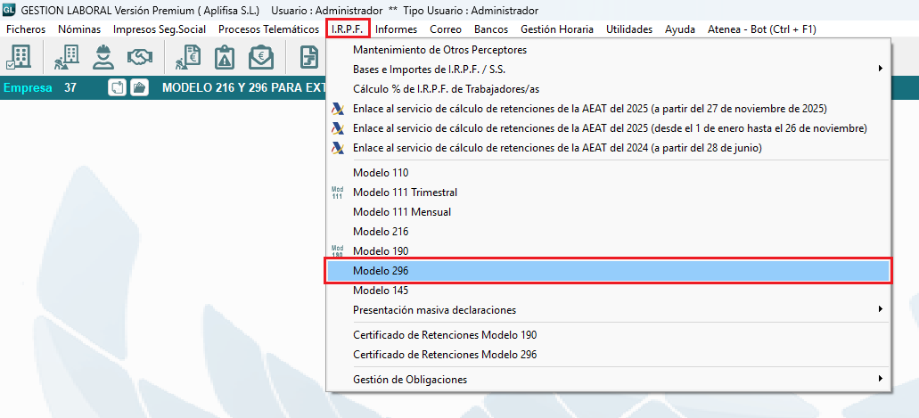 Modelo 296. Declaración Informativa. Retenciones e ingresos a cuenta ...