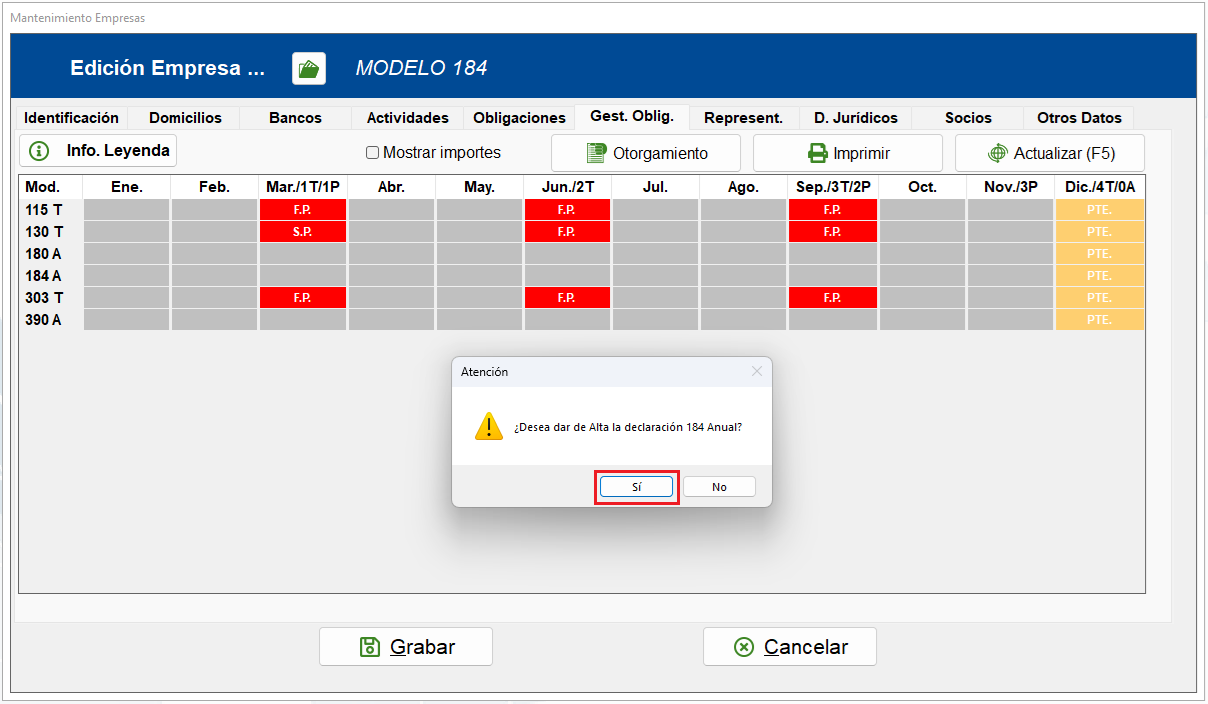Modelo 184. Declaración Informativa. Entidades en régimen de atribución ...