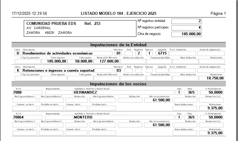 Modelo 184. Declaración Informativa. Entidades en régimen de atribución ...